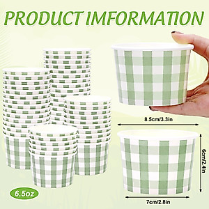 Whaline 50Pcs Disposable Paper Cups Sage Green Plaid Treat Snack Bowls 6.5oz Paper Cups Ice Cream Bowl for Wedding Birthday Bride Shower Party Supplies Table Decorations