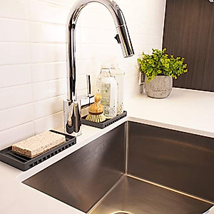 NIUHOM 2 Pcs Kitchen Soap Tray, Kitchen Sink Tray, Self Draining Silicone Dish Soap Holder, Soap Tray for Kitchen Sink Bathroom, Sink Caddy Organizer for Soap Bottle, Sponge, Scrubber, Soap Dispenser