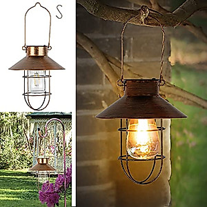 Miyole Solar Outdoor Lanterns 2 Pack, Hanging Solar Lights Outdoor, Metal Waterproof Solar Powered Light with Warm White Edison Bulb for Fence/Garden/Patio/Proch Decor
