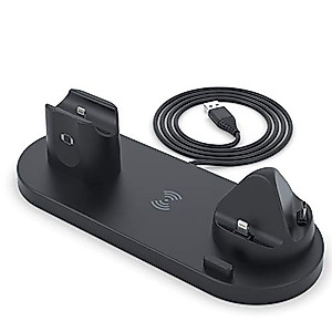 6 in 1 Wireless Charger Charging Dock Station for iPhone 14/13/12/11/Pro/Pro Max/XS Max/XR/X/8, iWatch Ultra/8/7/6/5/4/3/2/SE, AirPods Pro/3/2 Nightstand Mode Simultaneous Charging（Black）