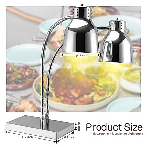 BriSunshine Food Heat Lamp with Dual 250w Bulbs, Commercial Food Warmer Lamp with Adjustable Support, Stainless Steel Food Warming Heating Light for Restaurant Kitchen Buffet Countertop Tabletop