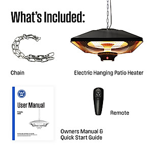 Westinghouse Outdoor Ceiling Patio Heater, Water Resistant, Adjustable Heat Output Up to 1500W, Auto Shut Off Overheat Protection, Hanging Infrared Heater for Patio Cover, Gazebo, Pergola, & More