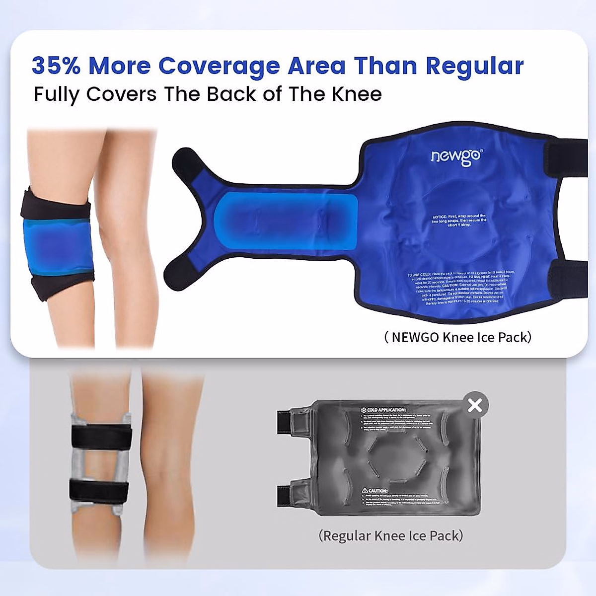 NEWGO Ice Pack for Knee Replacement Surgery, Reusable Gel Cold Pack Wrap Around Entire Knee Ice Pack Wrap for Injuries, Pain Relief, Meniscus Tear, ACL, Swelling