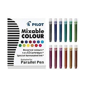6 BOXES: Pilot Parallel Pen Ink Refills for Calligraphy Pens, Assorted Colors, 12 Cartridges per Pack (77312)