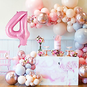 Pink Number 4 Balloon 40 Inch, Big Large Foil Helium Number Balloons, Jumbo Giant Mylar Number 4 Balloons for 4 Year Old Birthday Party Decorations Supplies Anniversary Celebration