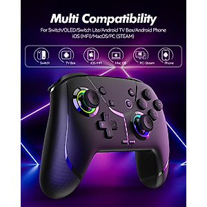 Wireless Switch Pro Controller for Nintendo Switch/Lite/OLED, Bluetooth Gaming Controller for iPhone/Android/Phone/PC/Steam/Mac/iOS/iPad/TV with Programmable/Vibration/Motion Control/Turbo/Wakeup/RGB