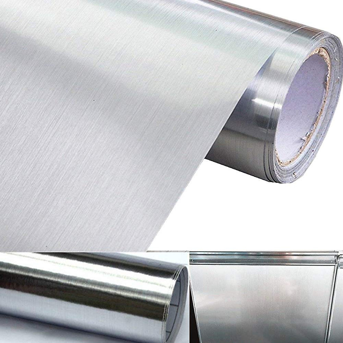 Redodeco Adhesive Metal Look Paper Metallic Peel Stick Paper Film Vinyl Waterproof Anti Greasy Gloss Shelf Liner Sticker for Kitchen Backsplash Dishwasher,15.8inch by 79inch