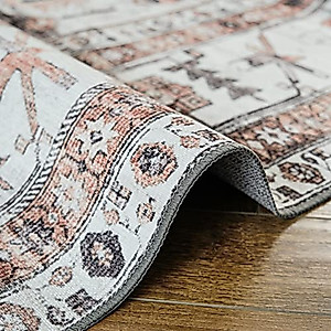 OIGAE Machine Washable Rug 5' x 7', Ultra-Thin Vintage Bohemian Medallion Area Rug, Stain Resistant Non-Slip Backing Rugs for Living Room Bedroom, Red