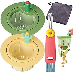 2Pcs Cactus Sink Strainer,Cactus Kitchen Sink Drain Strainer with Widened Spacer,Press Automatic Dumping Basket,Multi-Functional Home Use Cactus Sink Draining Basket Filter Net Lifting Basket