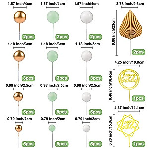 46 PCS Mini Ball Cake Topper Cupcake Insert Acrylic Cake Topper Decorations for Anniversary Graduation Birthday Party Baby Shower (Gold,Green,White)