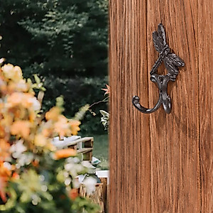 BRASSTAR Cast Iron Dragonfly Shape 2 Coat Hooks Wall Mount Hanging for Coats, Bags, Hats, Towels, Keys, Antique Replica Rust Color Home Art Decor TQGJPT276