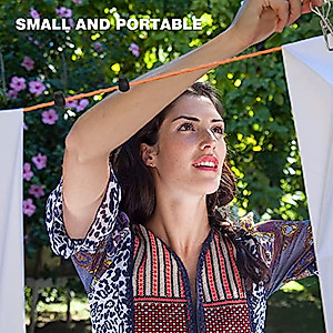 WWW Retractable Camping Clothesline, Adjustable Travel Laundry Rope, Heavy Duty Washing Line with 20 Clothespins & 10 Stoppers for Indoor/Outdoor, Camping, Travel, Courtyard, Hotel, 26ft