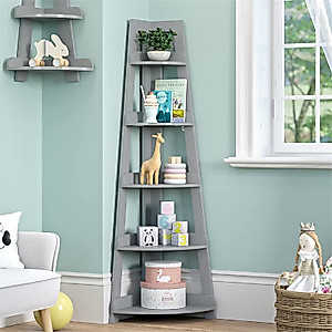 RiverRidge Kids 5-Tier Corner Ladder Floor Shelf, Gray (02-187)
