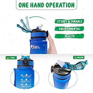 Mint Berry 2 Pack Bundle 20 Oz/Kid Water Bottle with Motivational Time Marker Straw Leakproof BPA Free Reusable Easy Carry Handle Strap For School All Day Drink & Sports Activities (Blue & Grey Black)