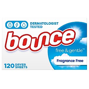 Bounce Free & Gentle Unscented Fabric Softener Dryer Sheets for Sensitive Skin, 120 Count