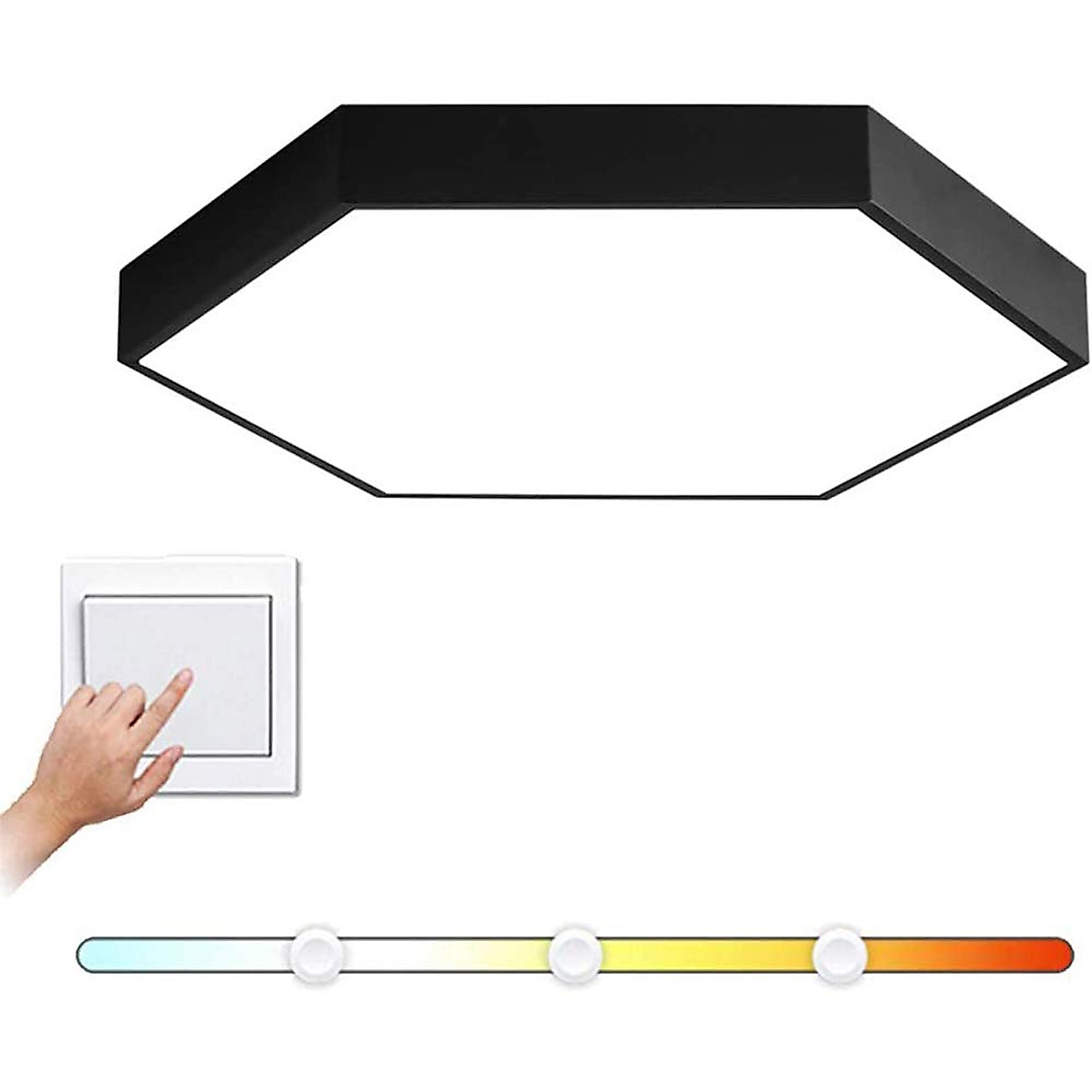 Black LED Ceiling Light Fixture Flush Mount With Remote Dimmable Ceiling Lamp Hexagon Metal Ceiling Lamp For Living Room Bedroom Dining Room Kitchen-Black tricolor light change 50cm