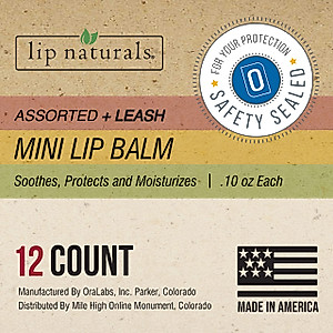 Lip Naturals® | 12-Count Assorted Mini Lip Balm with Sunscreen (SPF-15) & 1 Lip Balm Keychain | Made in USA | Lip Balm Pack with 3 Flavors: Tea Tree Mint, Vanilla Bean, & Bing Cherry (0.10oz/3g Each)