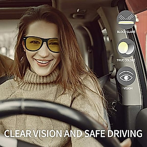 KANASTAL Night Driving Glasses Men Women Fashion Polarized Night Vision Glasses Square Anti Glare Yellow Lens for Fishing accessories