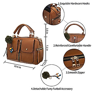 Women Crossbody Shoulder Bag,Leather Handbag Shoulder Bag Crossbody Purse with Plush Decoration (Brown)