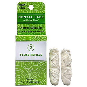 Dental Lace Vegan Dental Floss Refills, Plant Based Floss, 2 Floss Refills with Recyclable Packaging, 66 Yards