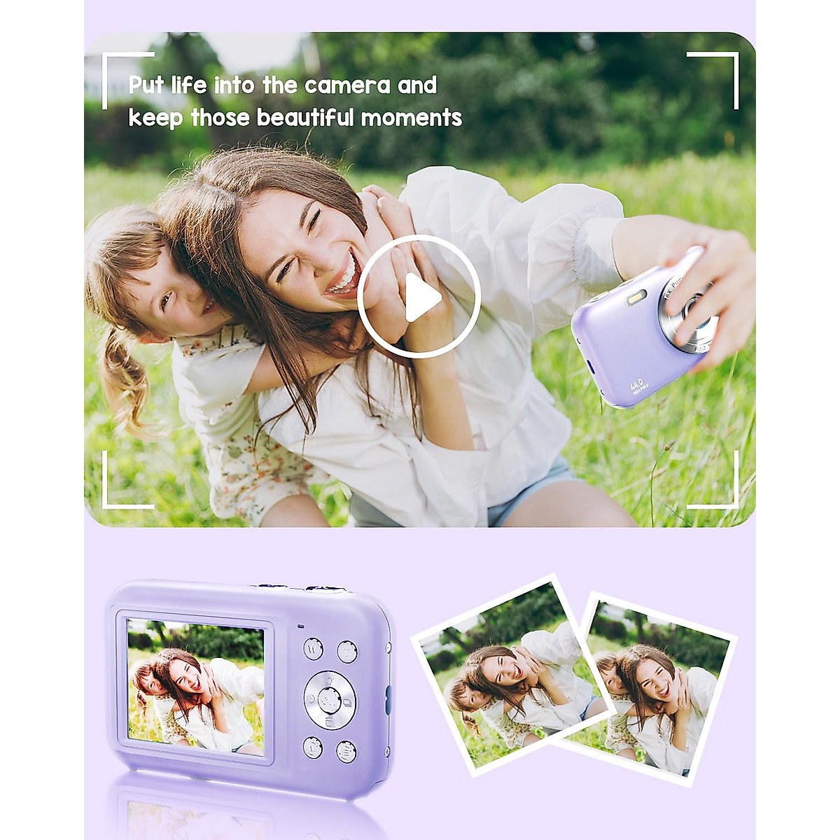 Digital Camera, FHD 1080P Kids Camera with 32GB SD Card 44MP Point and Shoot Camera with 16X Digital Zoom, Compact Portable Small Digital Camera for Teens Students Kids Girls Boys Beginner-Purple