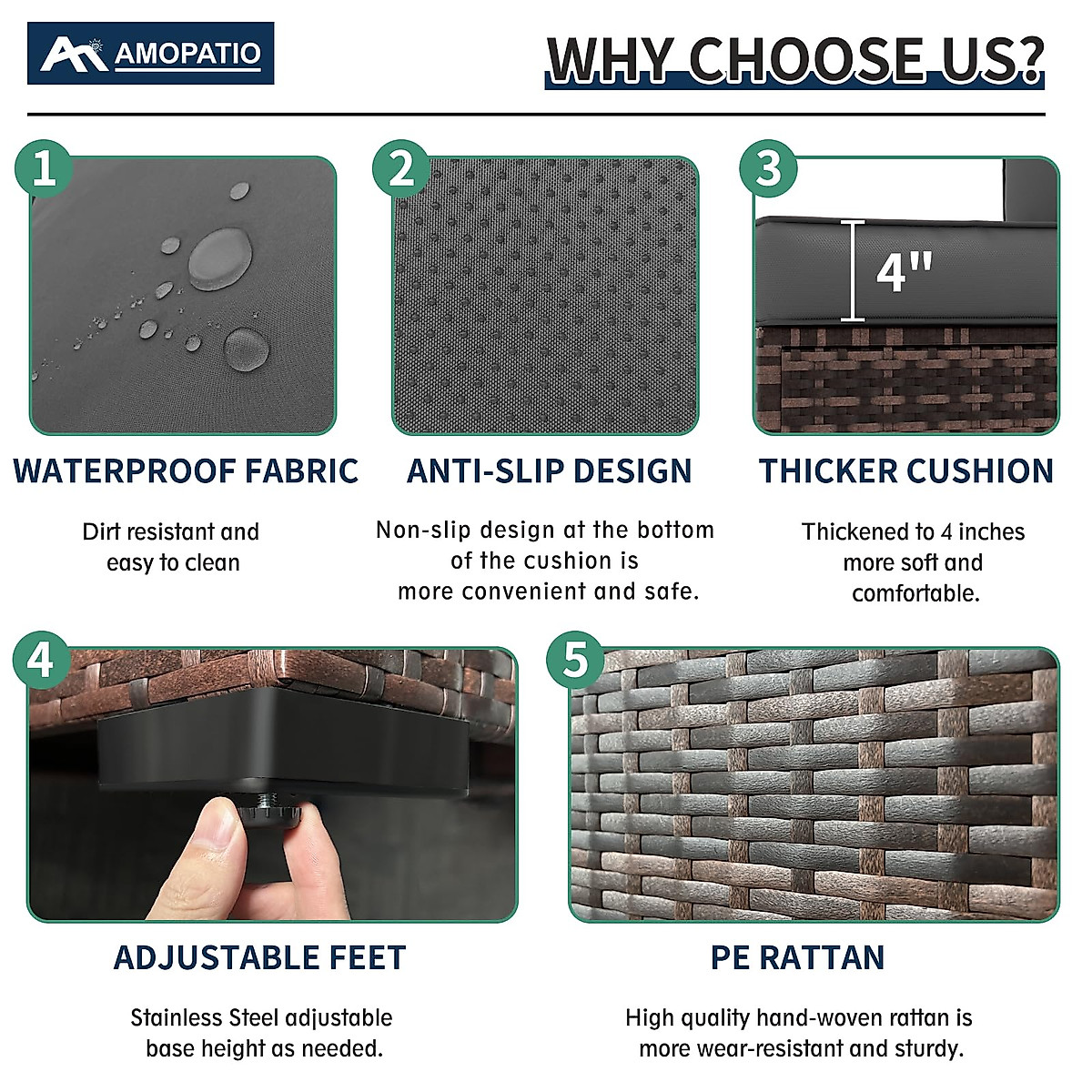 Amopatio Patio Furniture Set 7 Pieces Patio Conversation Set, Outdoor Sectional Wicker Rattan Sofa with All-Weather Cover and Pillows, Fits Porch Garden Backyard Balcony(Grey)