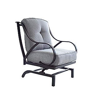 Top Space Rocking Motion Patio Chair Outdoor Deep Seating Club Chair Metal Furniture Set with Soft Cushion Sturdy Metal Frame Furniture for Garden Yard Lawn Poolside (1PCS, Grey)