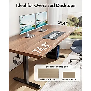 HUANUO Standing Desk Frame with 220lbs Powerful Brushless Motor, Thick T-Shaped Adjustable Desk Legs Made of Automotive-Grade Steel, for Max 75″ x 35″ Desktop, for Home Office, Frame Only