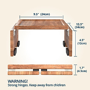 Sofa Armrest Tray – Acacia | Couch Arm Table - Clip-On Couch Desk Sofa Arm Tray - Dark Honey