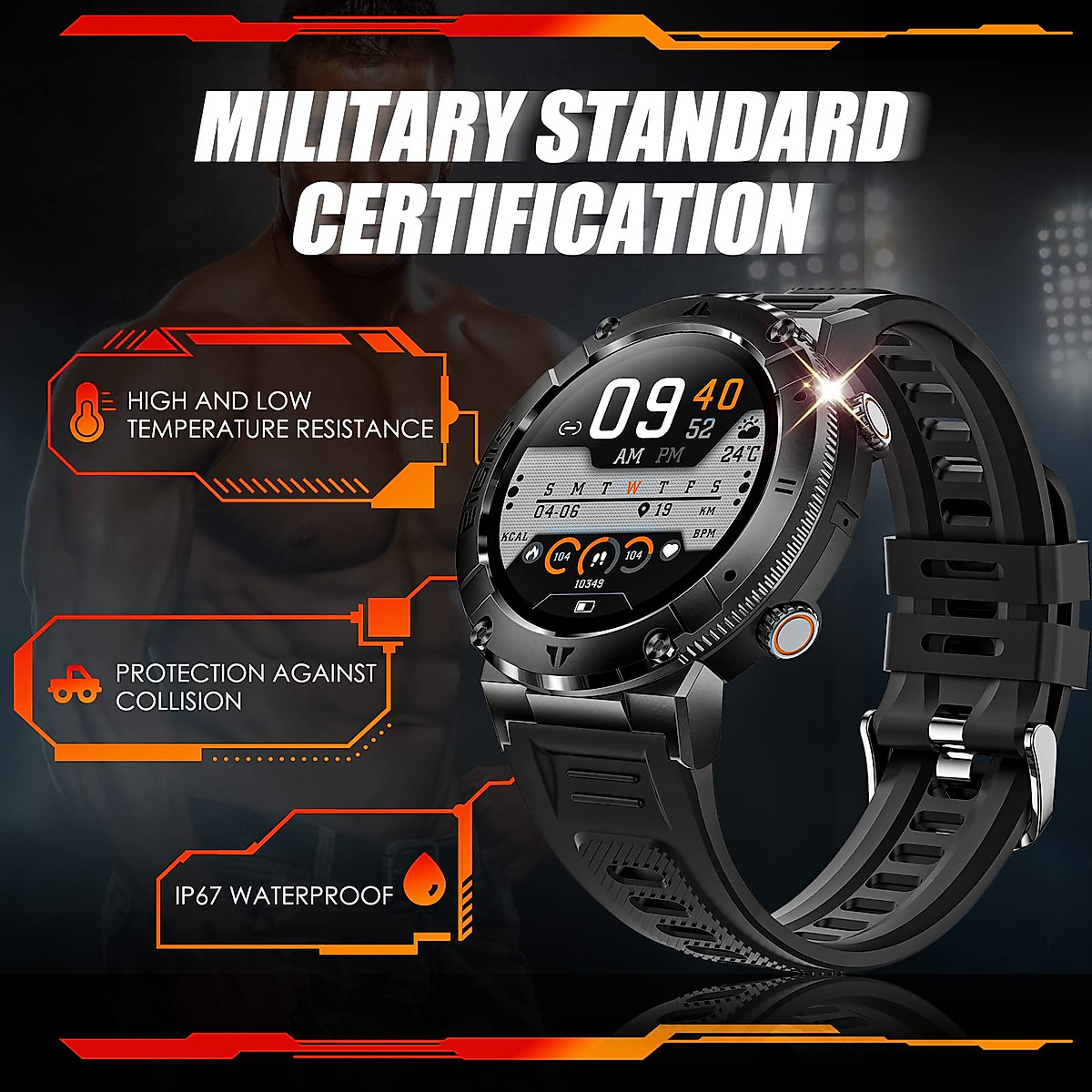 EIGIIS Smart Watch for Men 1.32” HD Rugged Military Smart Watch (Answer/Make Calls) Outdoor Sports Watch Fitness Tracker with Heart Rate Sleep Monitor Tactical Smartwatch for iPhone Android