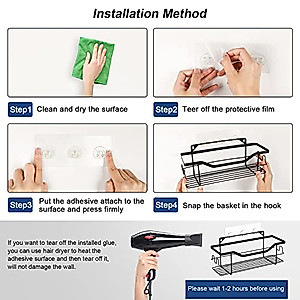 Joytey Shower Caddy, Shower Shelves Adhesive Shower Organizer with 2 Soap Dishes and 2 Shaver hook, No Drilling Rustproof Stainless Steel Shower Shelf for Bedroom, Bathroom, Kitchen, 4 Pack, Black