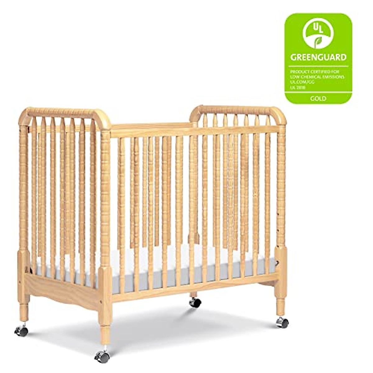 DaVinci Jenny Lind 3-in-1 Convertible Mini Crib in Natural, Removable Wheels, Greenguard Gold Certified