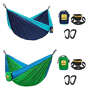 Wise Owl Outfitters Camping Hammocks Duo - Set of 2, Adults and Kids Hammock for Outdoor, Indoor, Single & Double Use w/Tree Straps - Camping Gear Essentials,