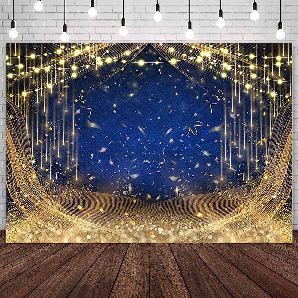 AIBIIN 7x5ft Royal Blue and Gold Party Photo Backdrop Gold Dripping Glitter Bridal Shower Photography Background Wedding Birthday Bachelorette Graduation Prom Party Decorations Banner