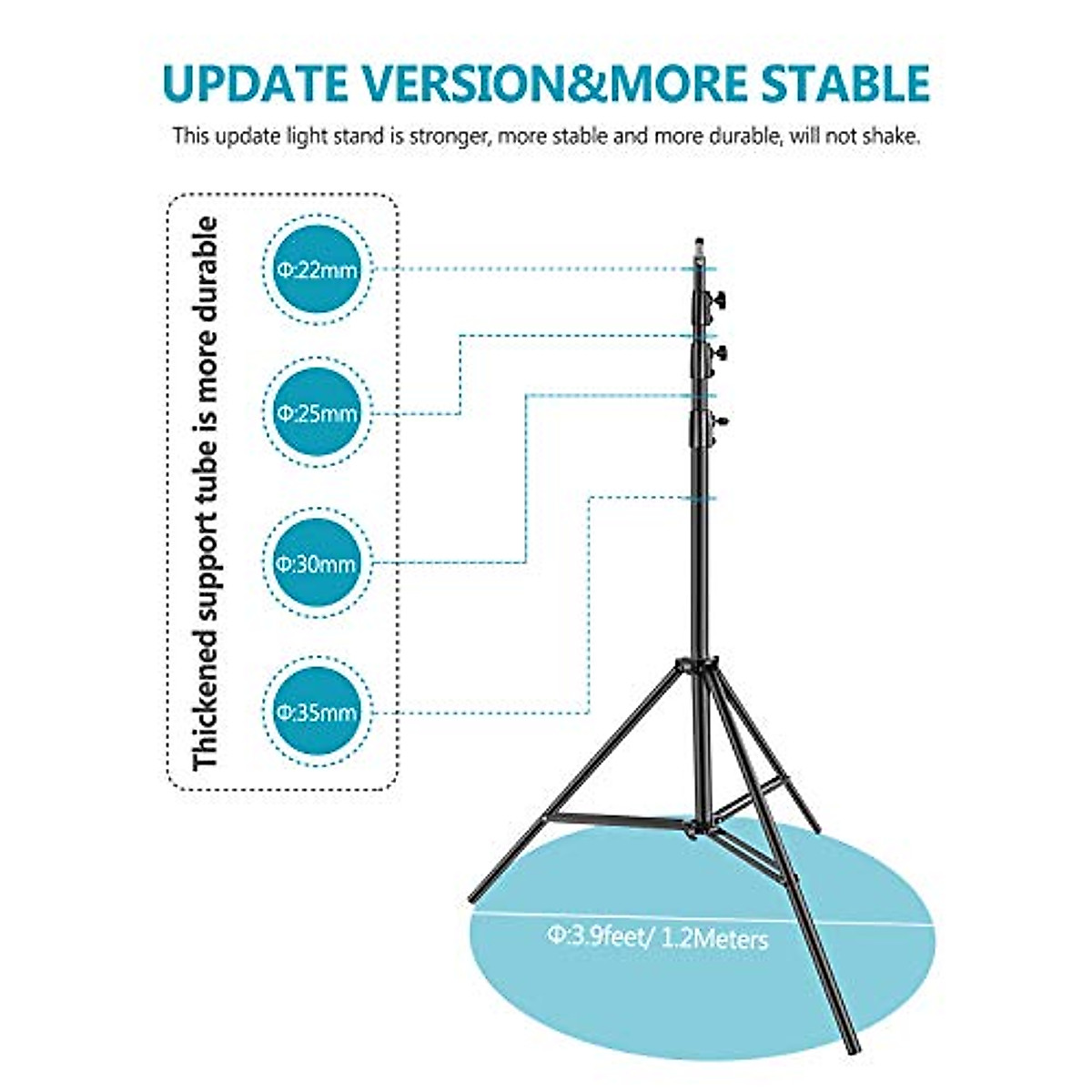 Neewer Heavy Duty Light Stand, Aluminum Alloy 13ft/4m Adjustable Photography Tripod Stand with Built-in Spring Cushion and 1/4” Screw for Studio LED Light, DSLR Camera, Max Load: 22lb/10kg - Black