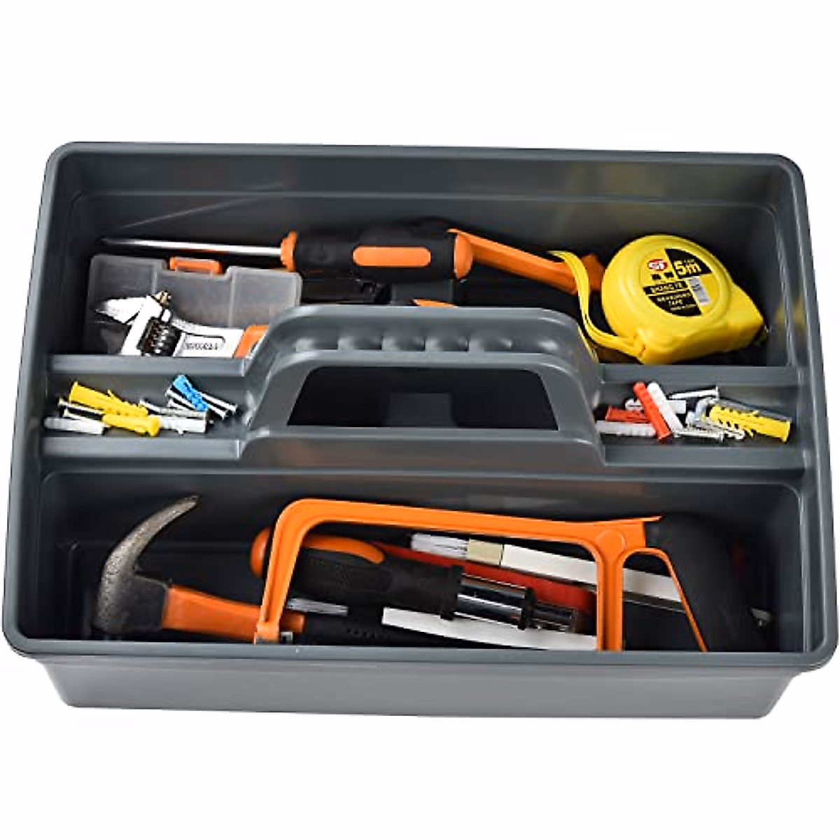 3-Compartment Plastic Cleaning Caddy Basket – Stackable Large Commercial Quality Plastic Tool Organizer Bucket with Handle, Black