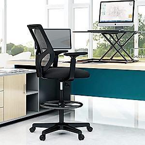 Tall Office Chair, Drafting Chair, High Adjustable Standing Desk Chair, Ergonomic Mesh Computer Task Table Chairs with Adjustable Armrests and Foot-Ring for Standing Desk and Bar Height Desk