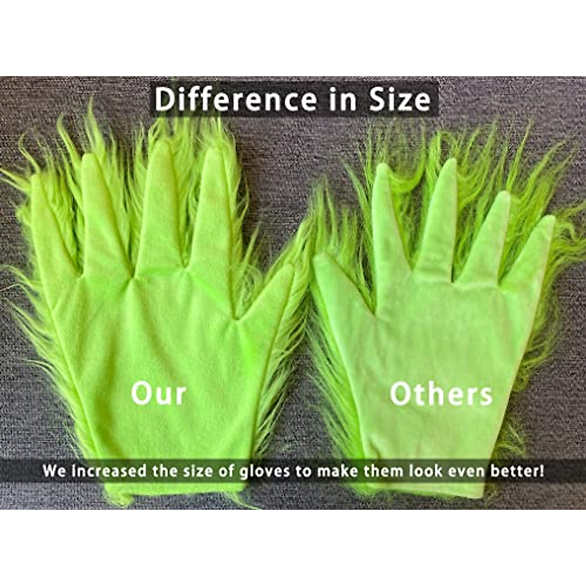 Kousitei Green Furry Gloves, Christmas Green Hands, Christmas Halloween Cosplay Costume Accessories for Adult Kids