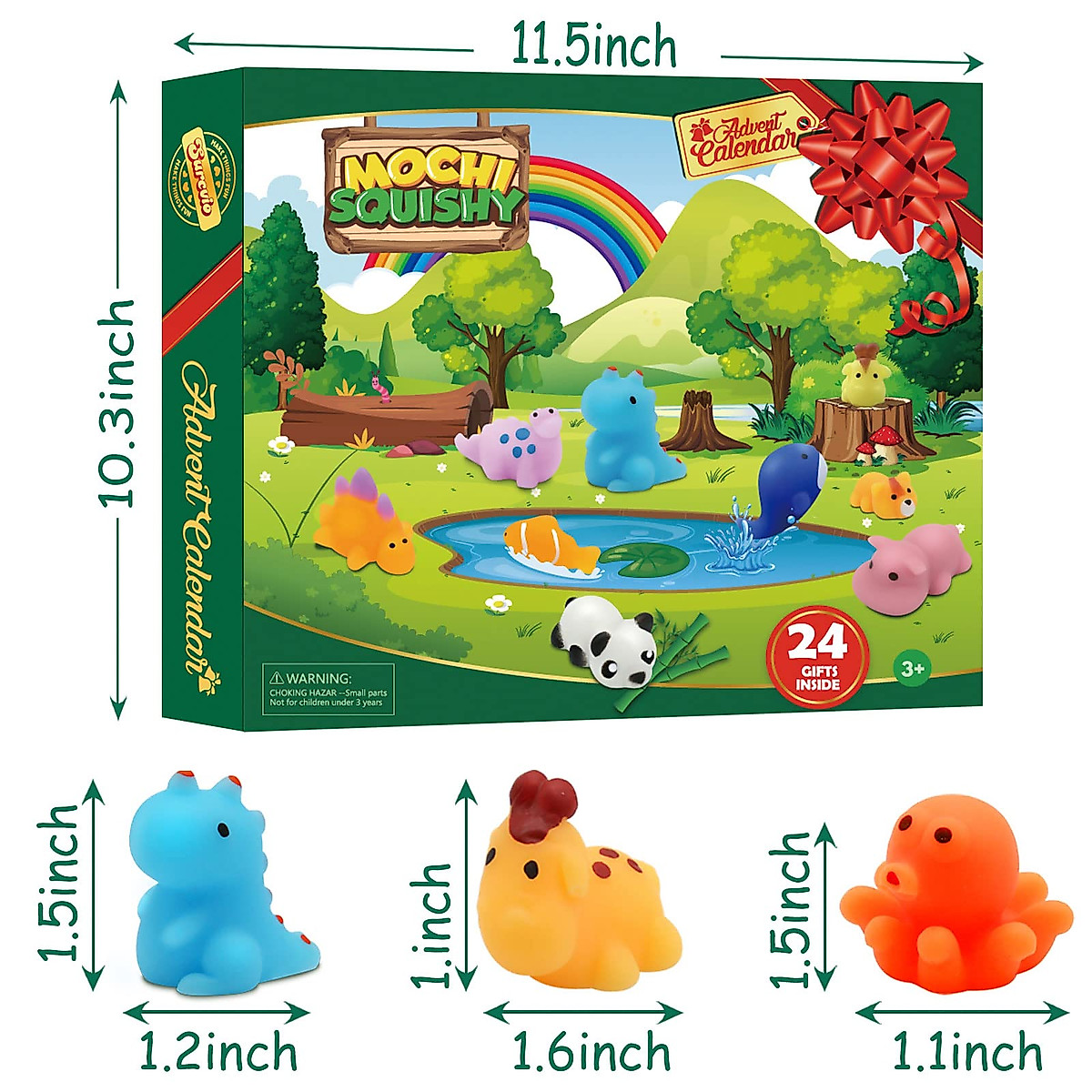 SURCVIO Christmas Advent Calendar 2024 for Kids, 24 Days of Mochi Squishy Assorted Animal Toys Countdown Calendar, Xmas Stocking Stuffers Gifts for Boys Girls Christmas Party Favor