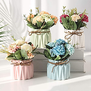 14.5cm Simulation Hydrangea Plant Potted Fake Garden Bonsai Decoration Home Desktop Decorat n Wedding Gift (White)