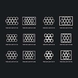 TRON Auto Lab 8X (Eight) Hexagon LED Light Kit, with Border Upgrade, Grid Series, Super Bright Daylight White 6500K, TRON-HEX-LIGHT-KIT-8XB