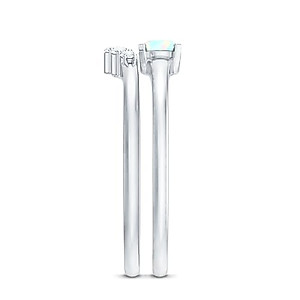 Certified Opal Diamond Wedding Ring Set, AAA Quality, Natural Rainbow Opal Engagement Ring with Enhancer, 14K White Gold, Size:US 12.00