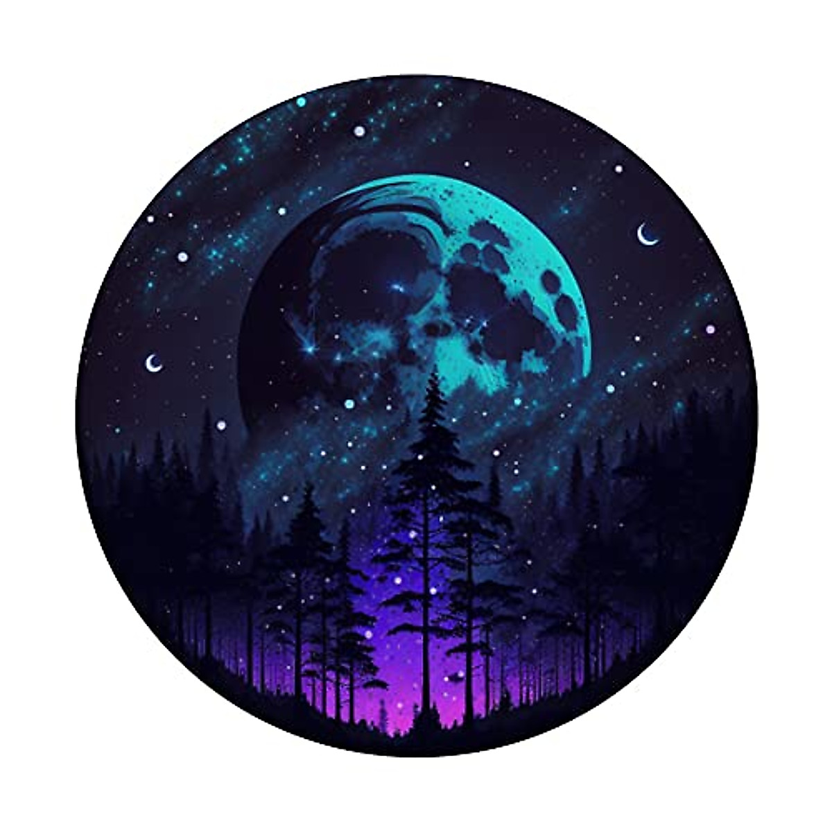 Blue Purple Galaxy moon and Stars forest for Girl Boys Black PopSockets Swappable PopGrip