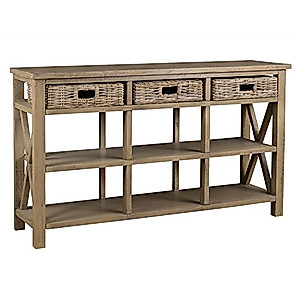 EAST at MAIN Dillman Rectangular Mahogany and Rattan Sideboard, Brown, (56x15x33)