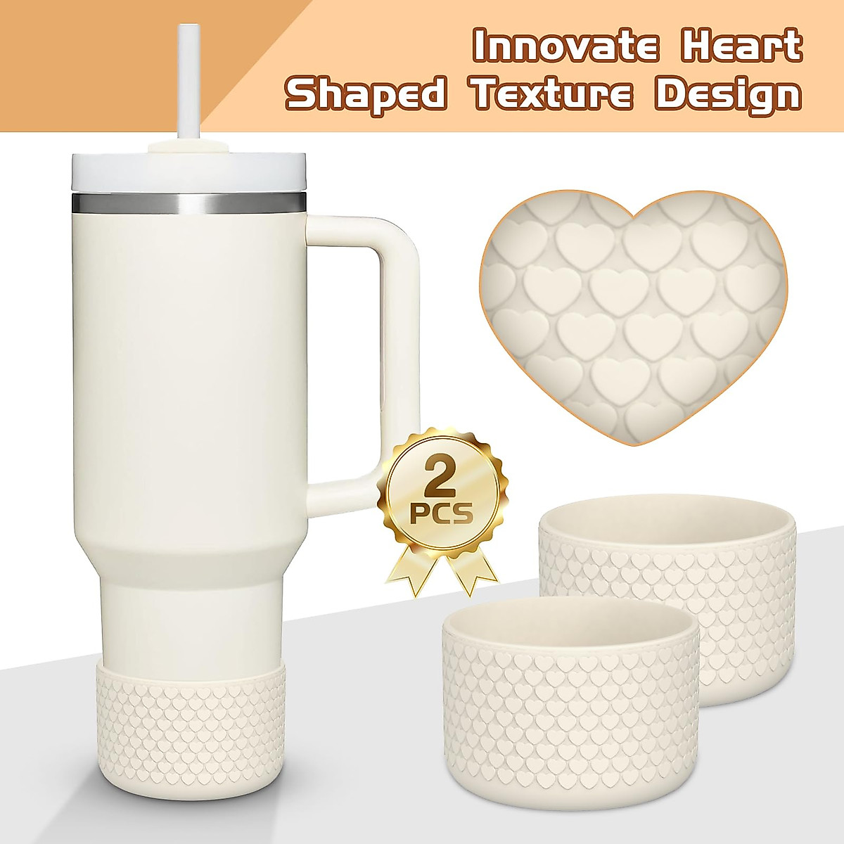 WUQID Heart Shaped Texture Silicone Boot Compatible with Stanle Quencher H2.0 & IceFlow Flip 20oz 30oz 40oz and Hydro Sport Flask 12-24oz, Anti-Slip Bottle Bottom Sleeve Cover