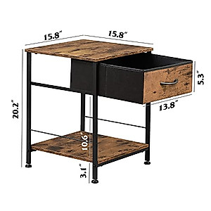 WLIVE Nightstand, End Table with Fabric Storage Drawer and Open Wood Shelf, Bedside Furniture with Steel Frame, Side Table for Bedroom, Dorm, Easy Assembly, Rustic Brown Wood Grain Print