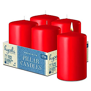 Hyoola Red Pillar Candles 2x3 Inch - Unscented Pillar Candles - Set of 4 - European Made