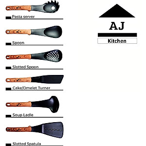 AJ Kitchen Utensils, Utensils Set, Cooking Utensils Set, Kitchen Utensils Set, 7-Pieces Nylon Utensil Sets with Rotating Stand, Non-Stick Cooking Utensils Set, Italian Design.