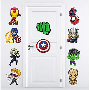 Superhero Party Supplies Party Banner Large Super Hero Porch Sign Cutouts Room Wall Door Decor For Kids Superhero Birthday Party Baby Shower Garden Outdoor Indoor Party Decorations Hanging Cards Kit