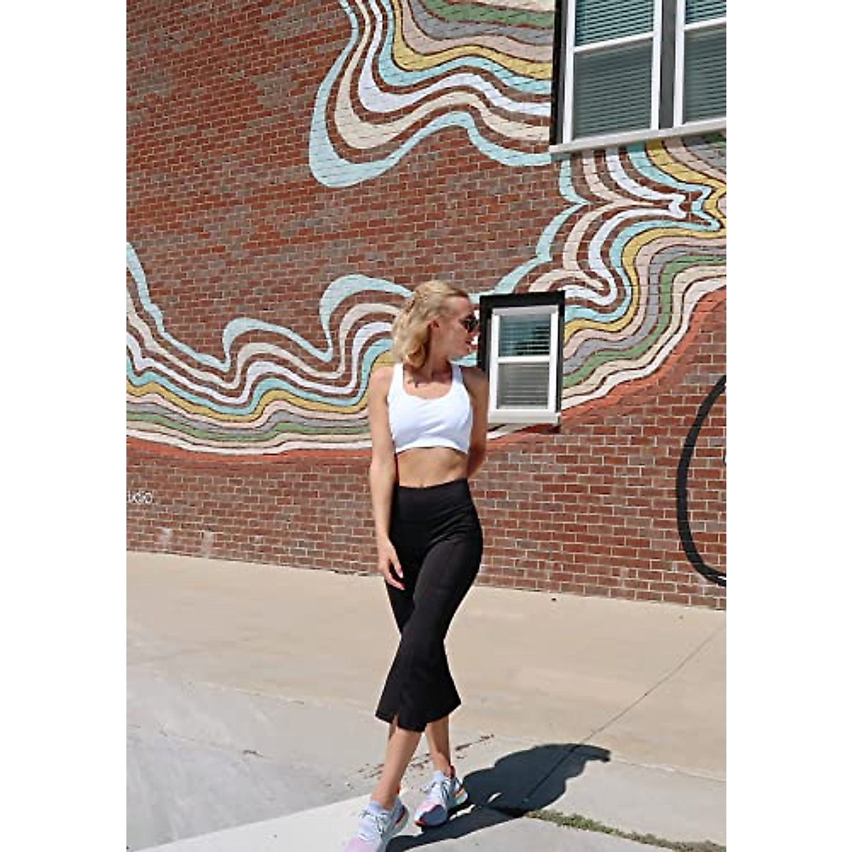 Promover Women's Flare Yoga Pants with Side Pockets High Waisted Capri Pants with Front Split for Women Casual Work(Black,S)